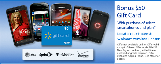 Wal-Mart offering $50 gift card with phones - AfterDawn